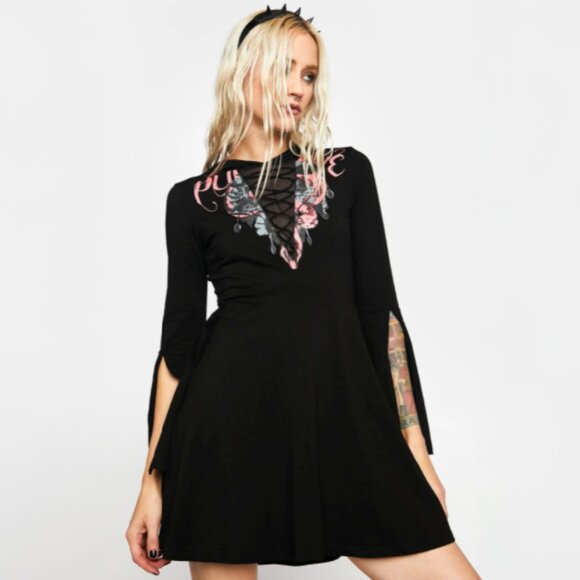 Punk Rave | Dresses | Punk Rave Black Vneck Gothic Hooded Mini Dress In ...